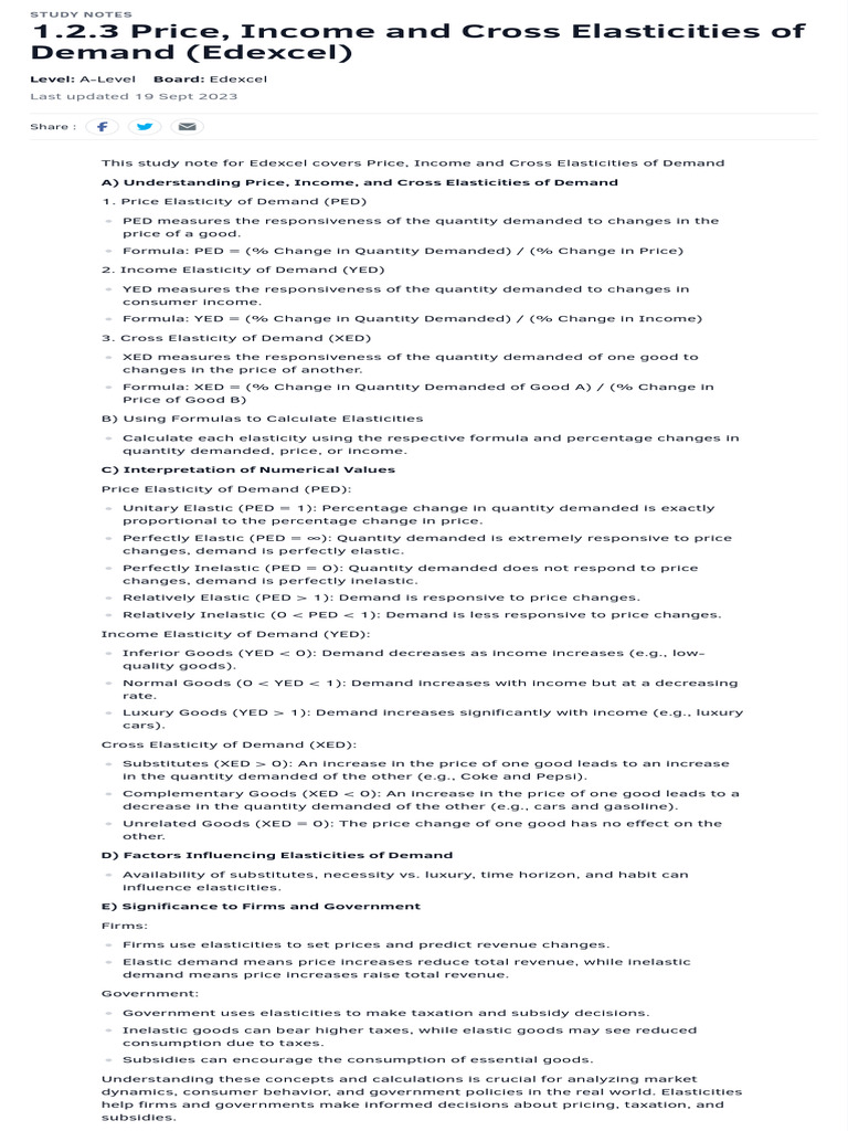 1.2.3 Price, Income and Cross Elasticities of Demand (Edexcel ...