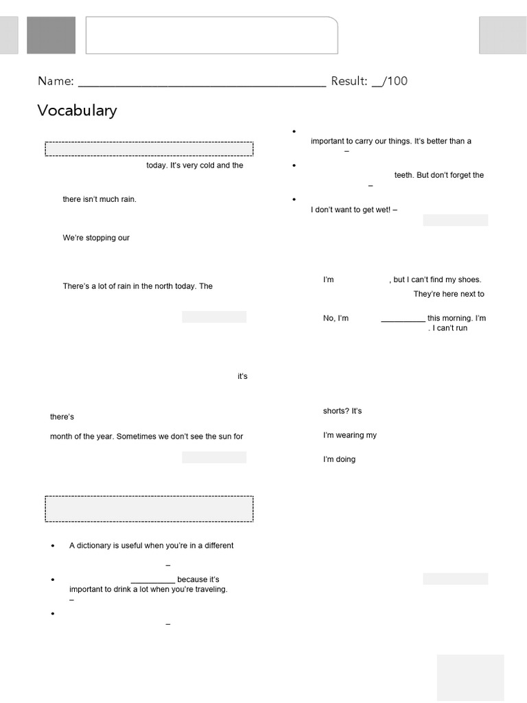 Unit 4 Progress Test: Vocabulary & Grammar | PDF | Rain