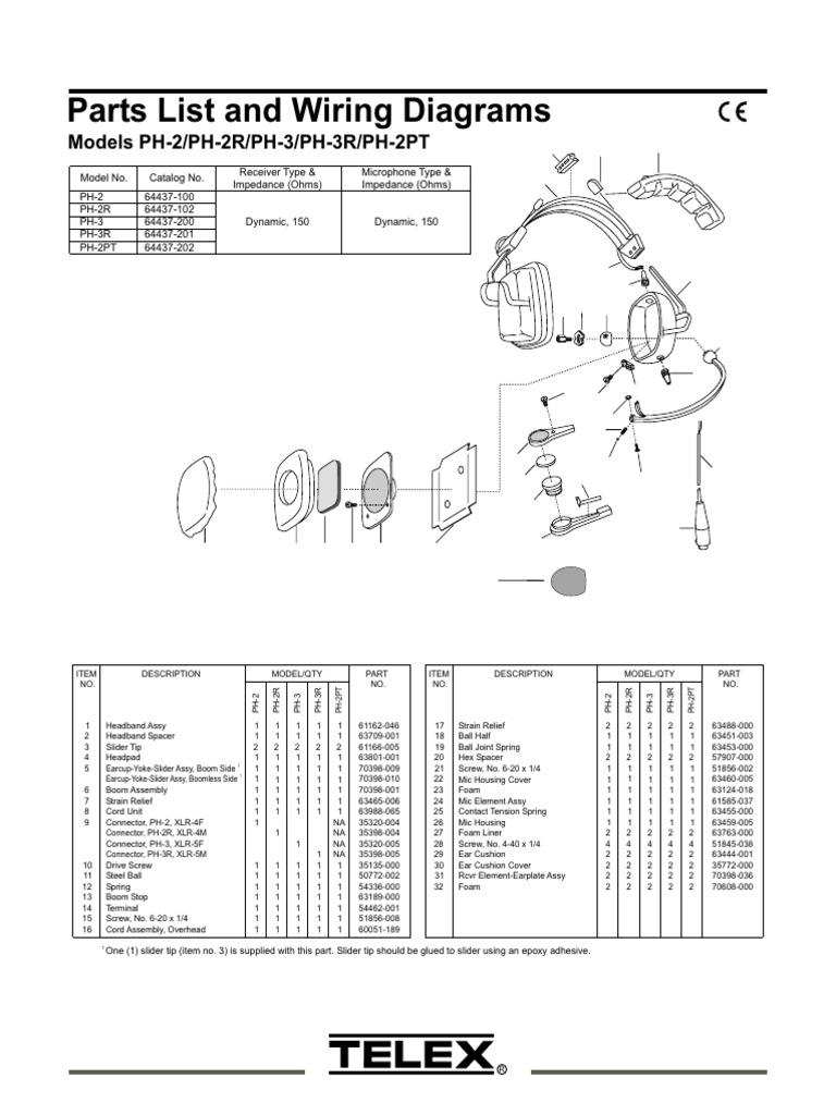 TELEX PH-2 PH-3 Parts List Wiring Diagrams | PDF | Electrical Engineering | Electronics