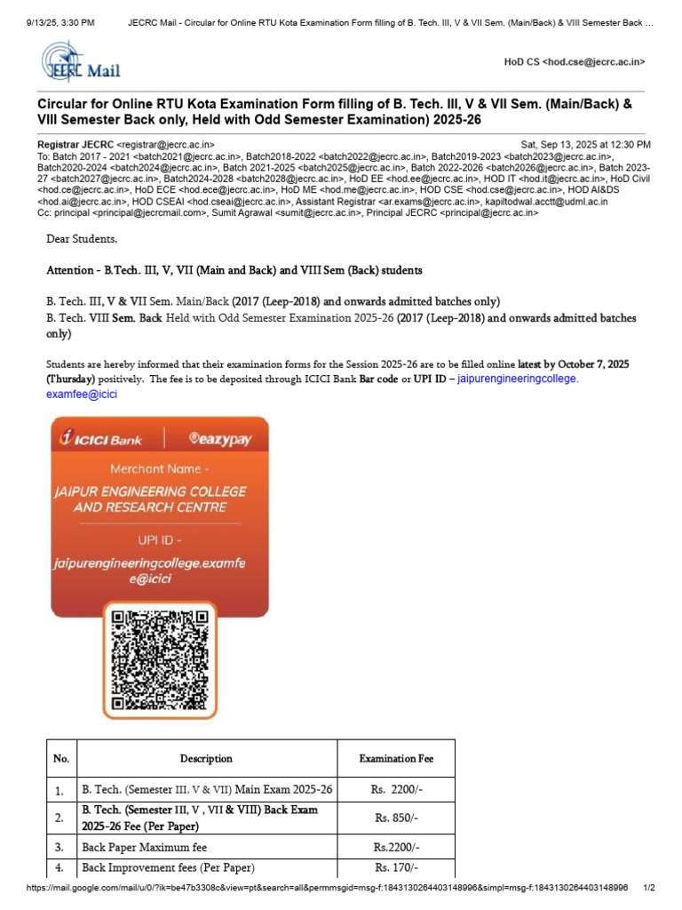 RTU Exam Form Submission Notice 2025-26 | PDF