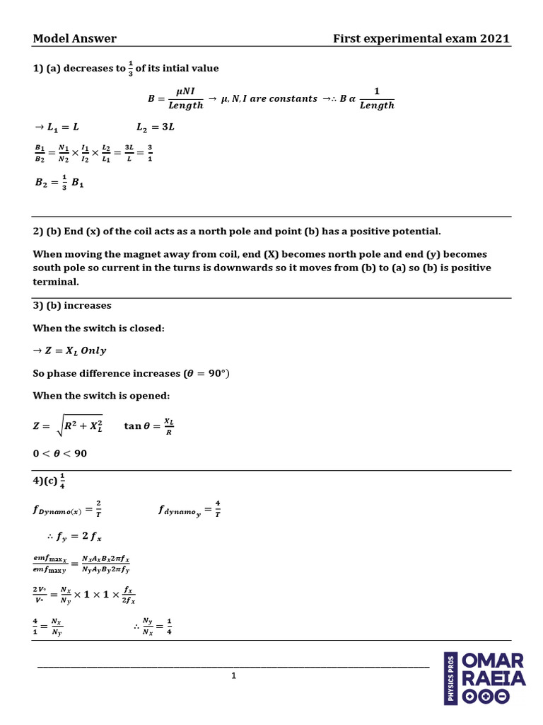 Model Answer FINAL EXAMS 2025 Bookletx | PDF | Transformer | Physical Quantities