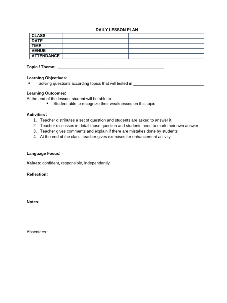Daily Lesson Plan Quiz | PDF