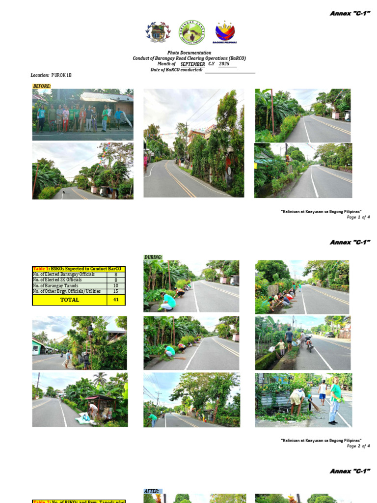 Barangay Road Clearing Operations Report | PDF