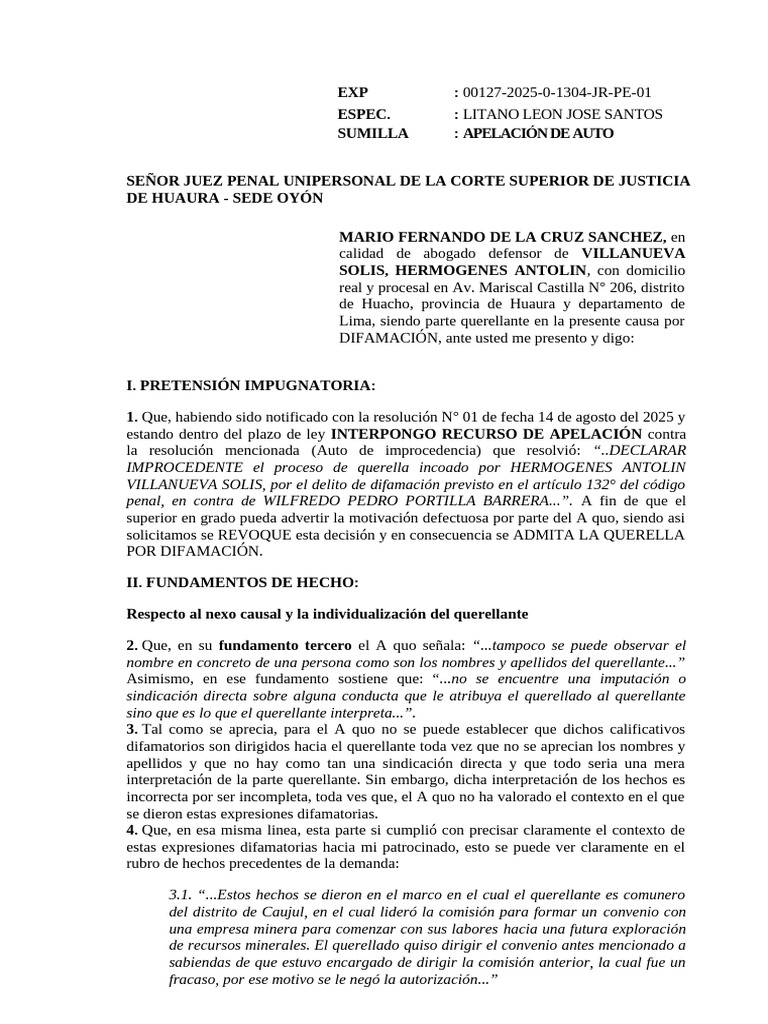 Apelación por Difamación en Huacho | PDF | Castigos | Apelación