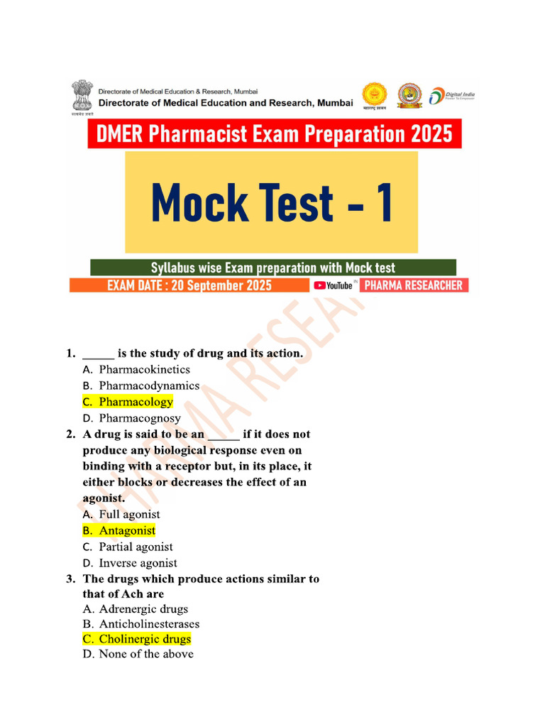 DMER MT-1 With Answers | PDF