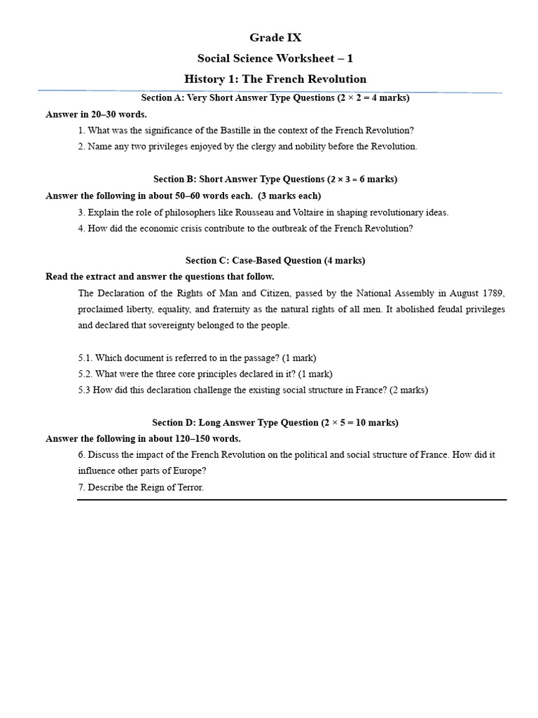Ix SS Worksheet 1-4 - 4445 | PDF | French Revolution | Democracy