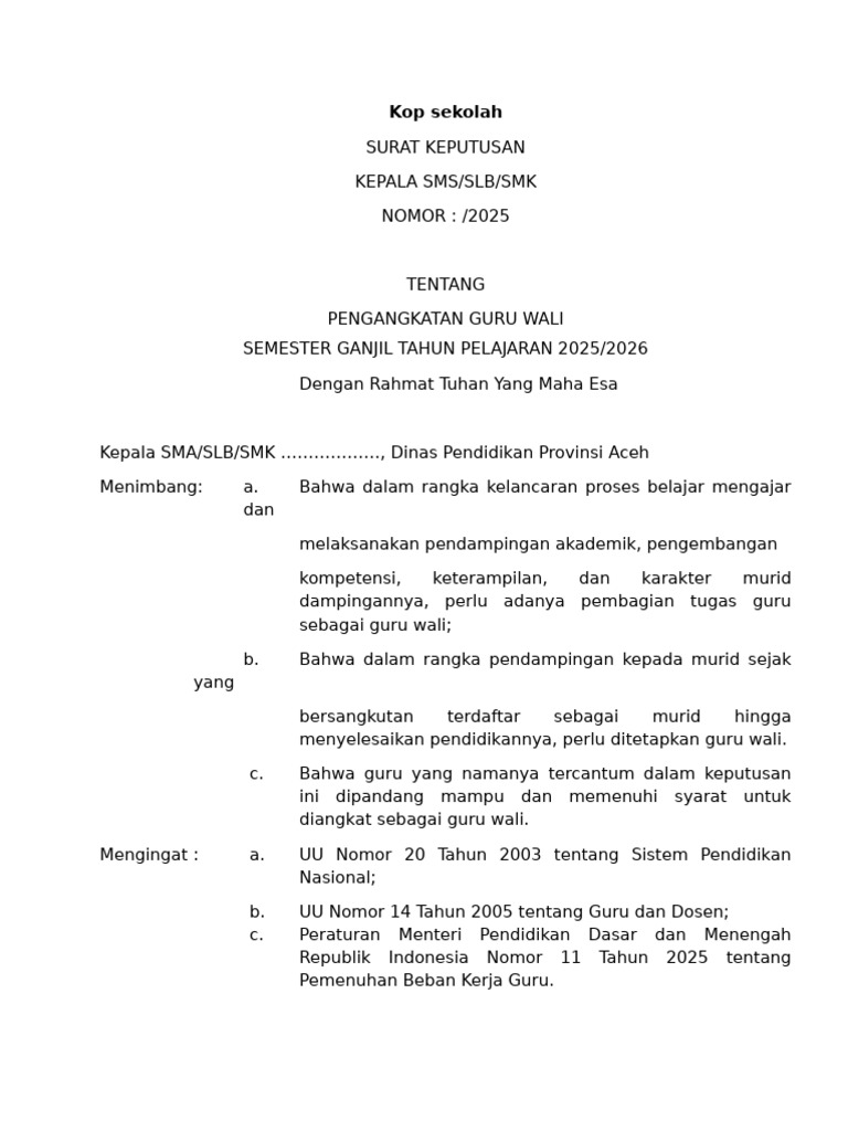 Contoh SK Guru Wali OKE | PDF