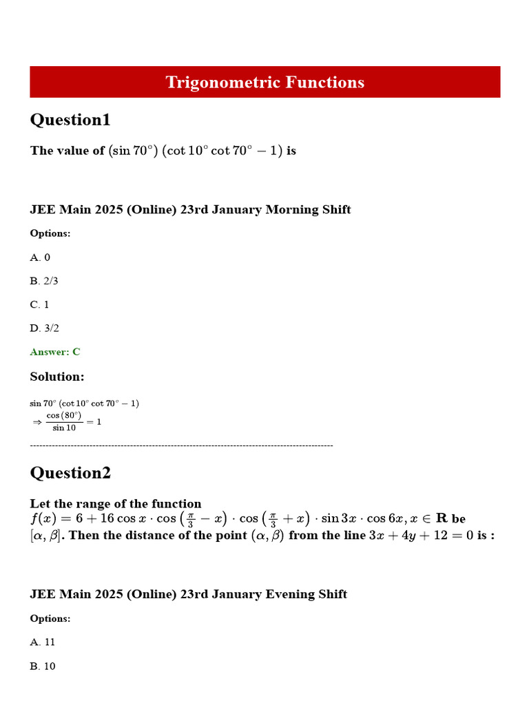 JEE Main 2025 Trigonometric Questions | PDF | Trigonometric Functions ...