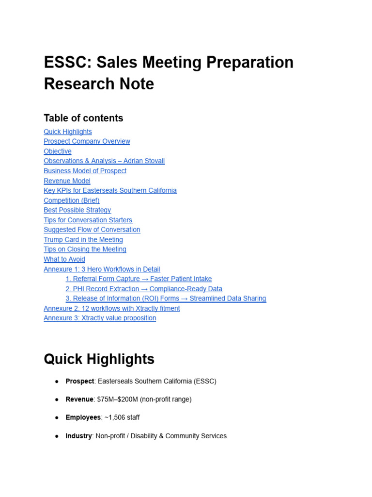 ESSC - Sales Meeting Preparation Research Note - 15sep25 | PDF ...