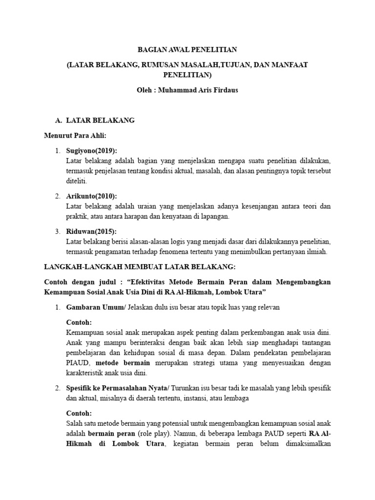 Materi-bagian Awal Penelitian Piaud | PDF