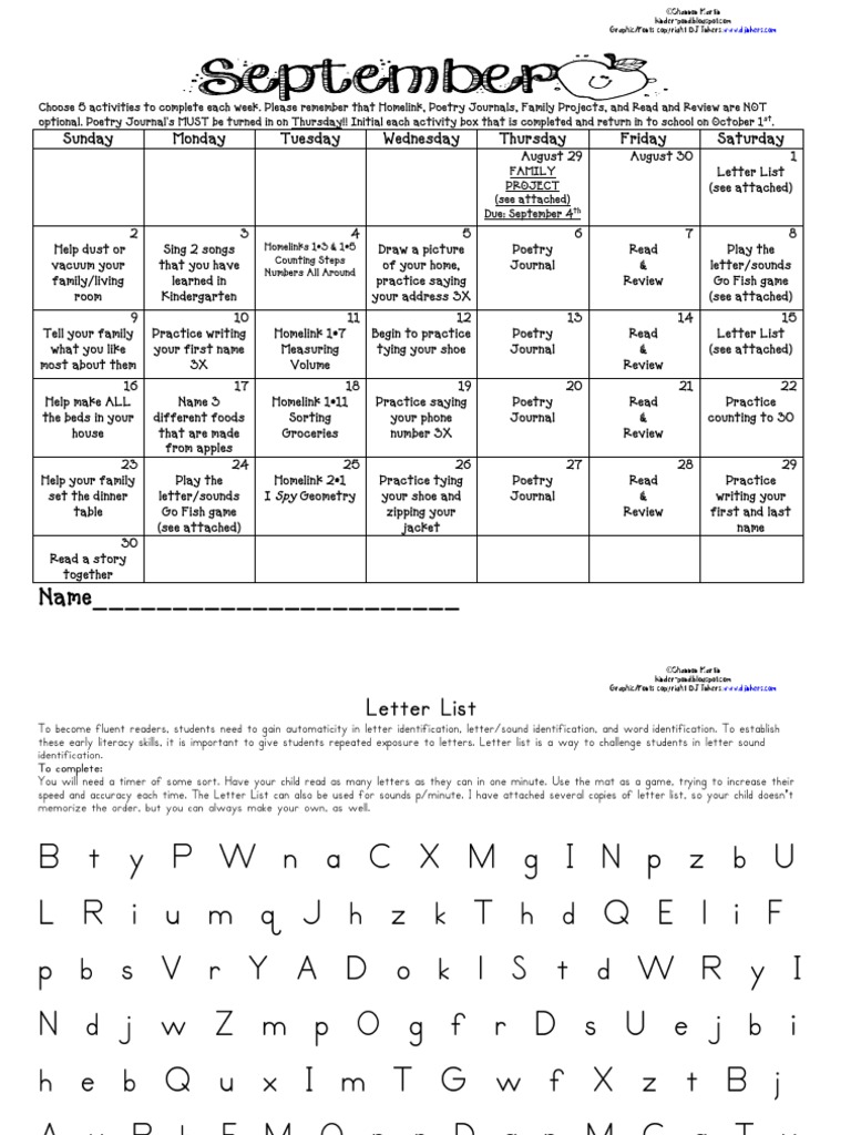 September Homework Calendar | PDF | Schools