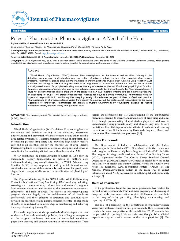 Pharmacists' Role in Drug Safety | PDF | Pharmacovigilance | Pharmacy