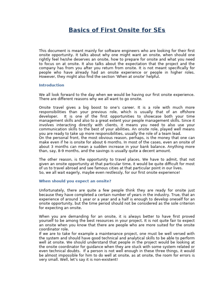 First Onsite Guide for Software Engineers | PDF