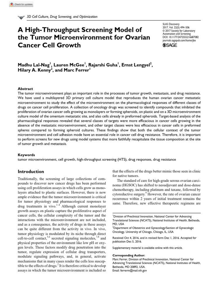 3D Tumor Microenvironment Drug Screening | PDF | Metastasis ...