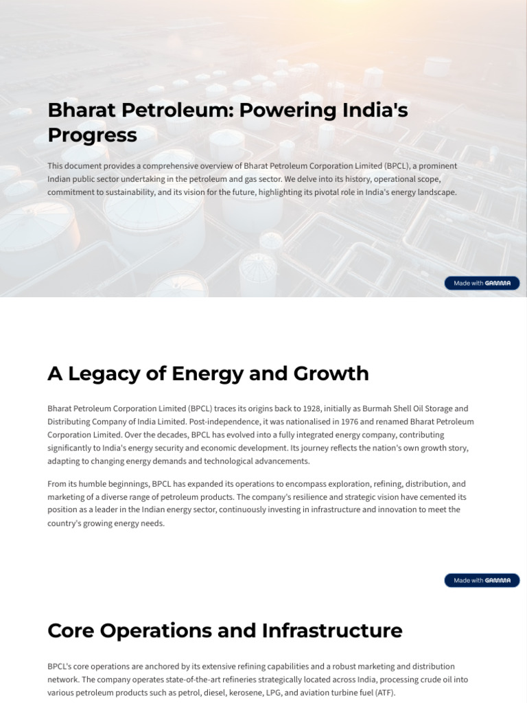 Bharat Petroleum: India's Energy Leader | PDF | Oil Refinery | Fuels