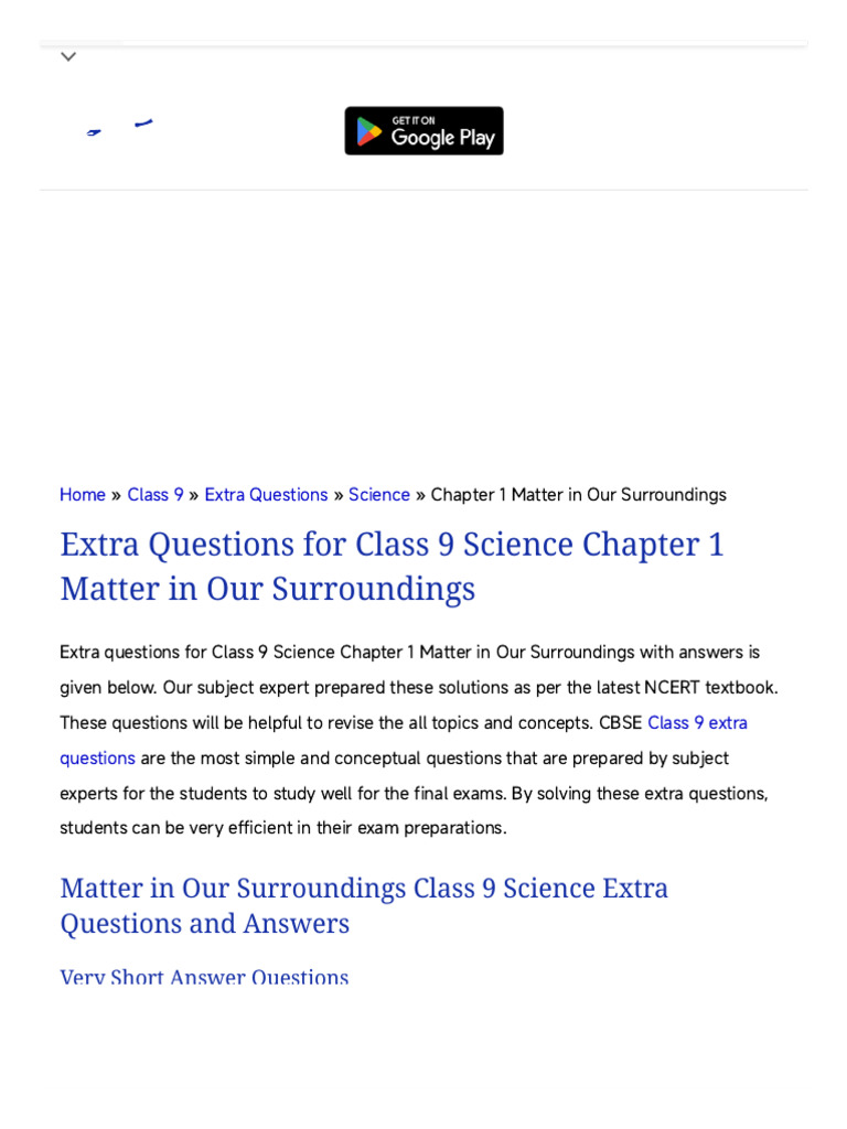 Class 9 Matter Extra Questions & Answers | PDF | Evaporation | Boiling