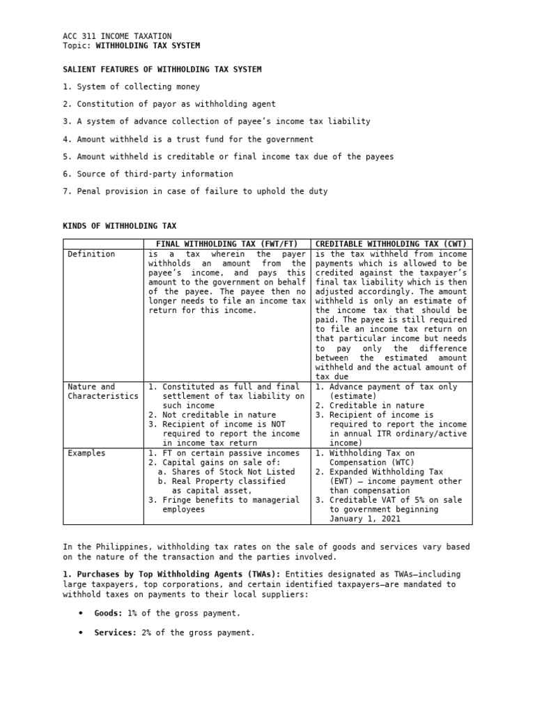 Overview of Withholding Tax System | PDF | Taxes | Income Tax