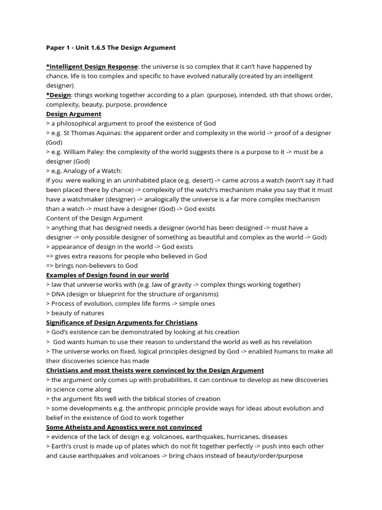 Unit 1.6.5 The Design Argument | PDF | Existence Of God | God