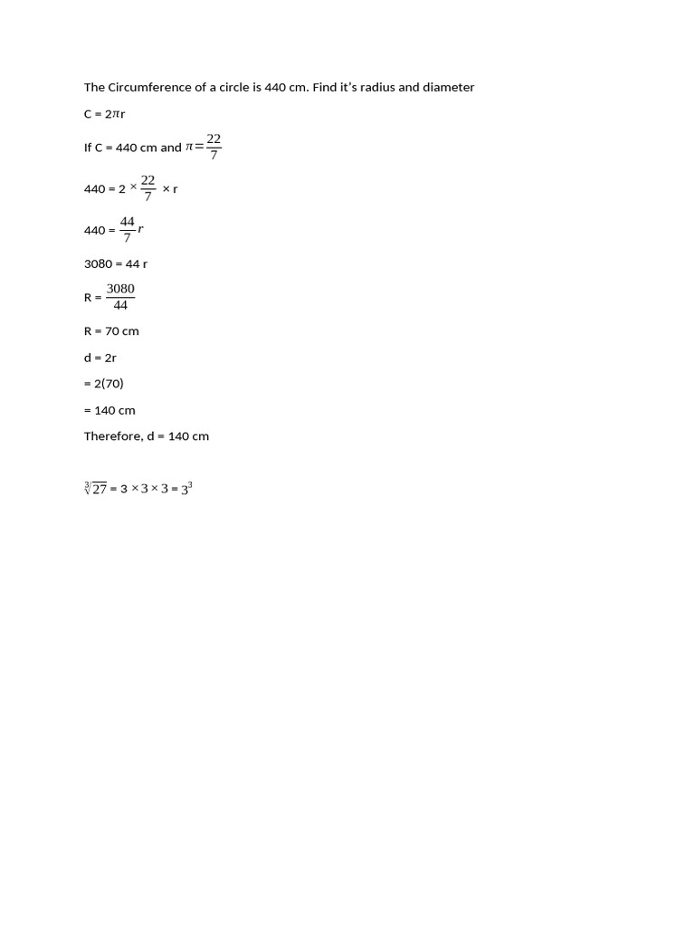 The Circumference of A Circle Is 440 CM | PDF