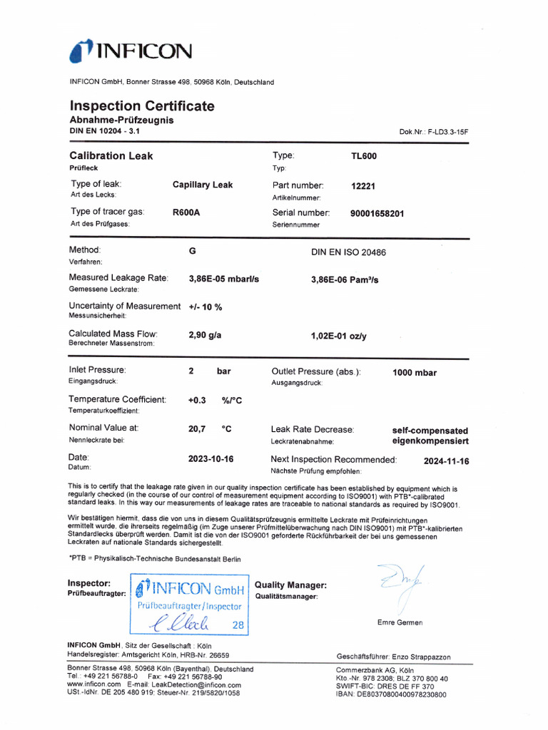 Inspection Certificate | PDF
