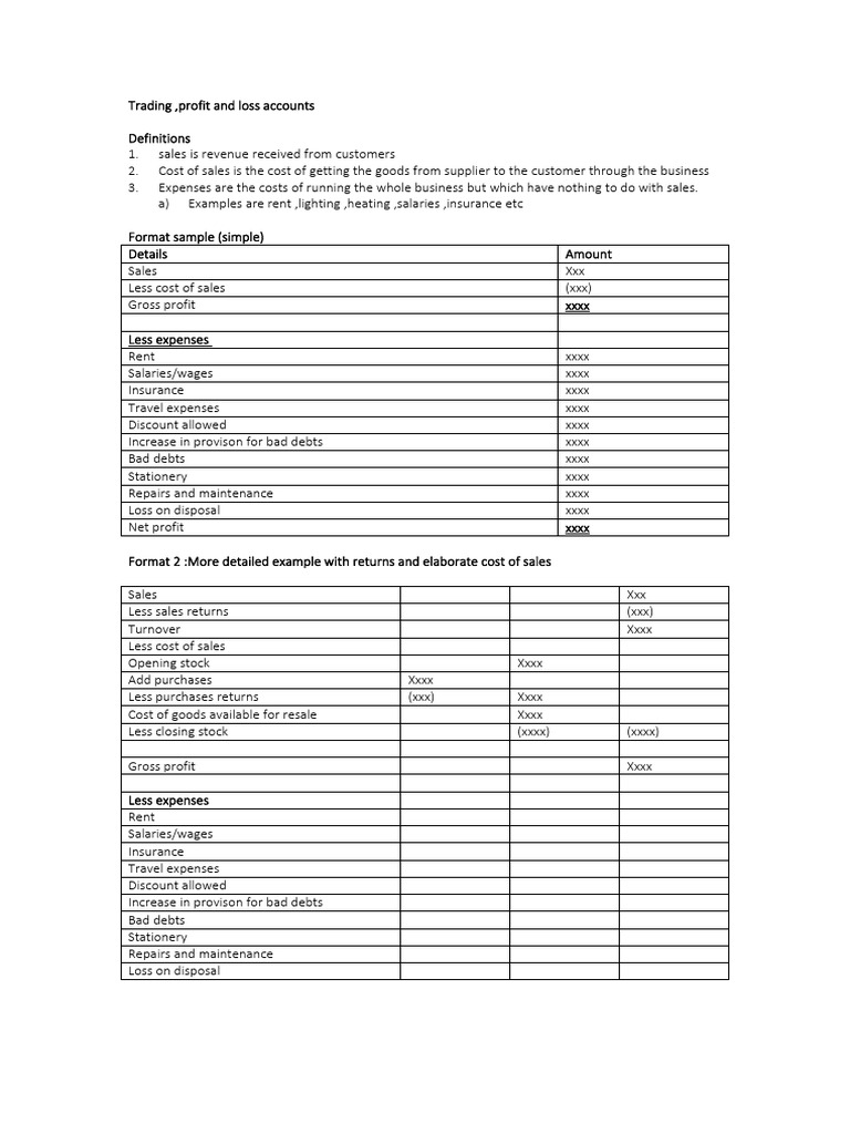 Trading Profit and Loss and Balance Sheet Notes | PDF | Expense ...