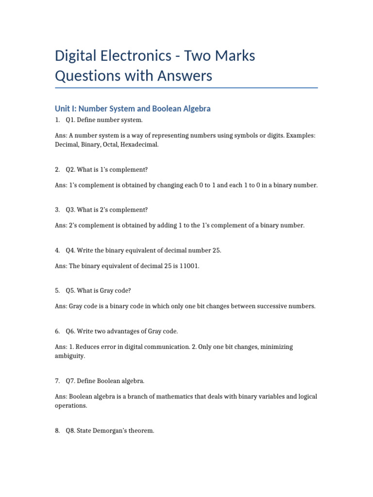Digital Electronics Two Marks | PDF | Computer Memory | Random Access ...