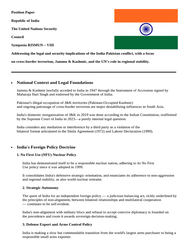 Position Paper Format | PDF | Pakistan | International Law