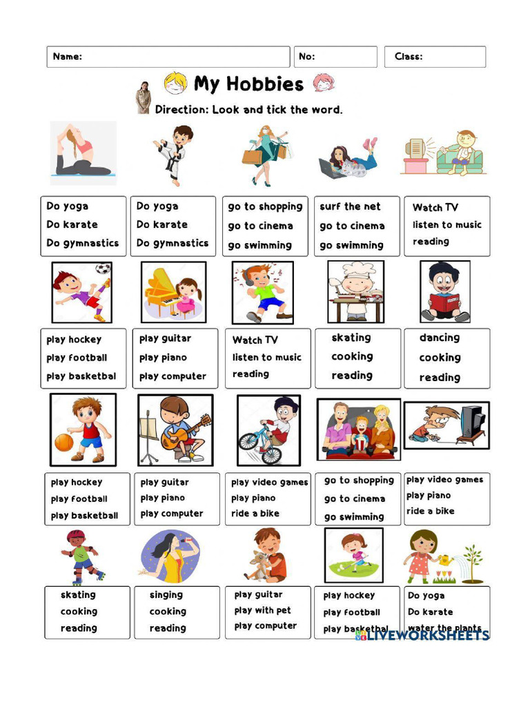 Hobbies Worksheet | PDF