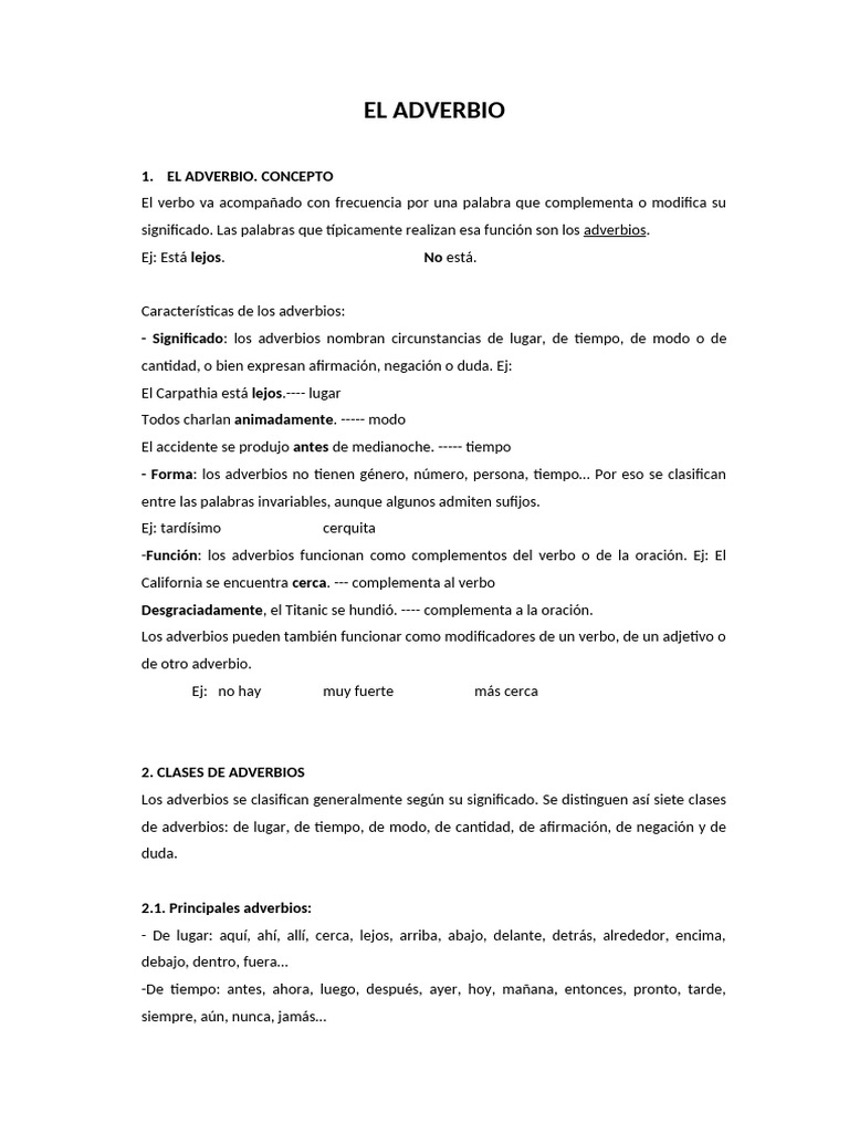 El Adverbio | PDF | Adverbio | Sintaxis