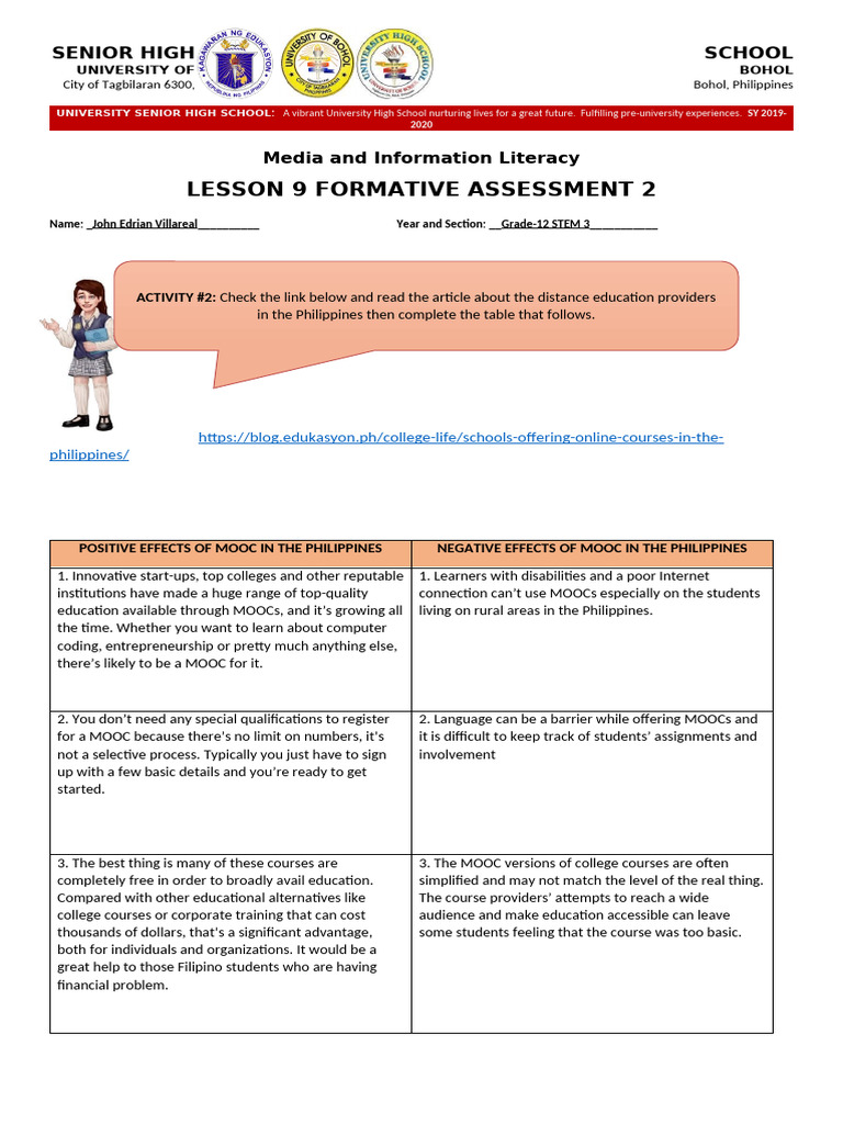 John Edrian Villareal - Lesson 9 Formative Assessment 2 | PDF | Massive ...