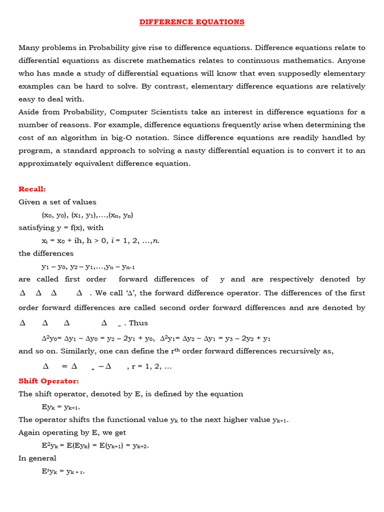 Difference Equations | PDF | Finite Difference | Recurrence Relation