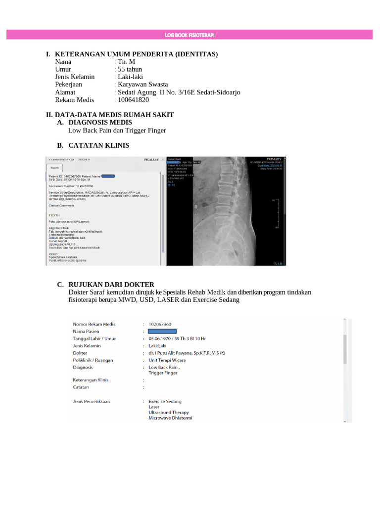 Log Book Fisioterapi LOW BACK PAIN | PDF