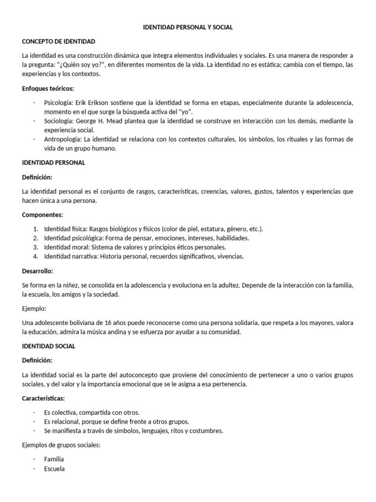 Elementos de la Identidad Personal y Social | PDF | Sociedad | Grupo social