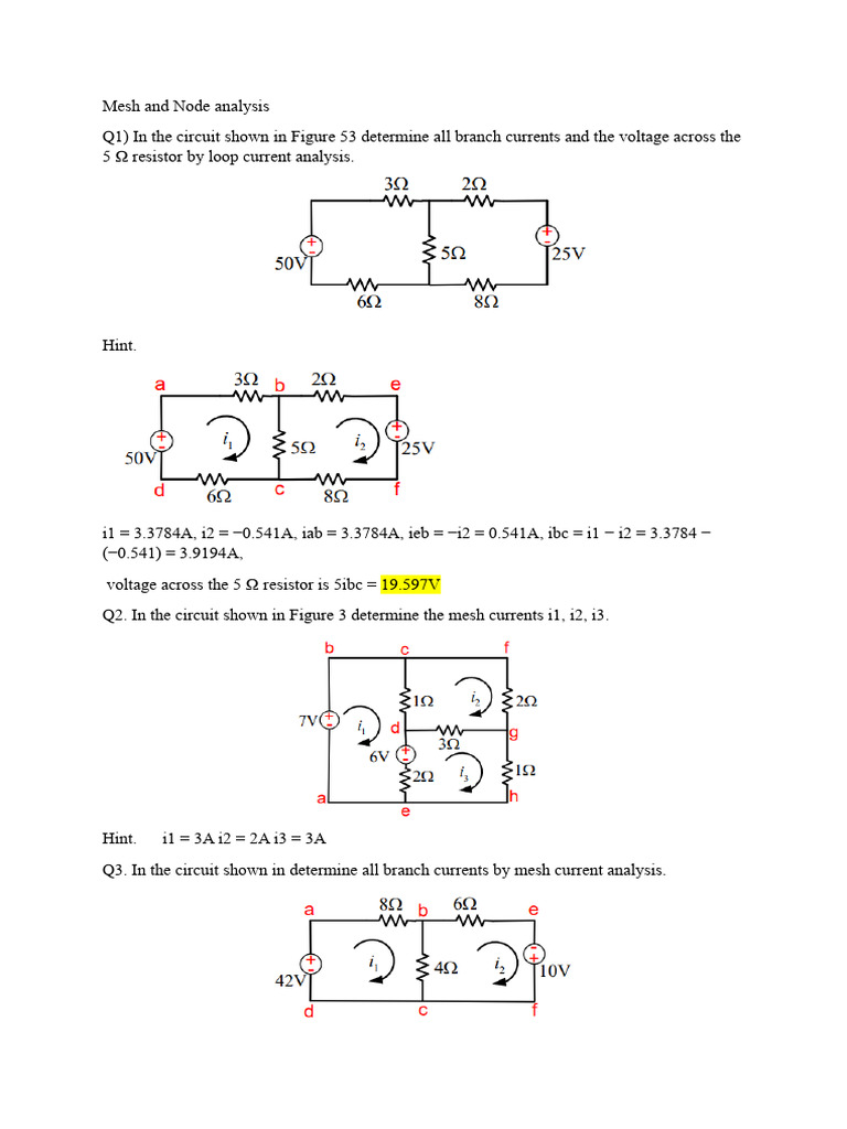 Mesh and Node Analysis Practice Questions | PDF | Physical Quantities ...