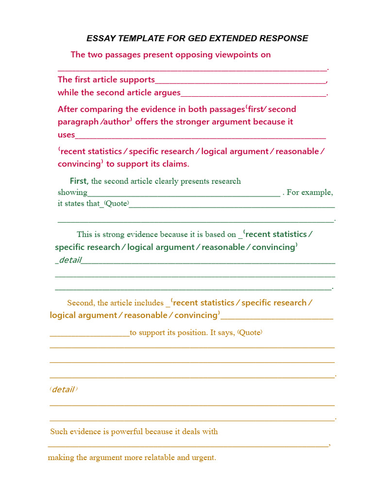 GED Extended Response Essay Template | PDF
