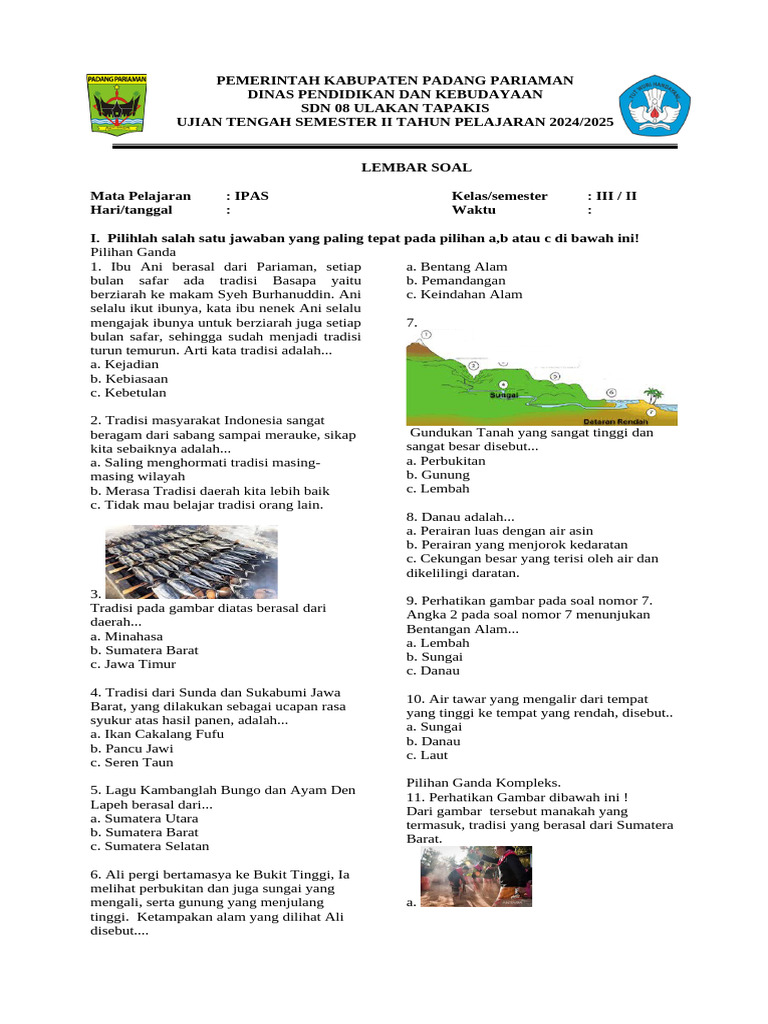 Soal Ujian IPAS Kelas III 2024/2025 | PDF