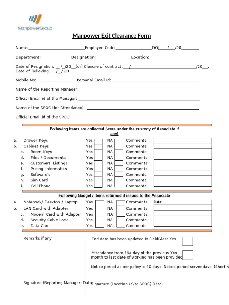 Exit Clearance Format-Revised | PDF