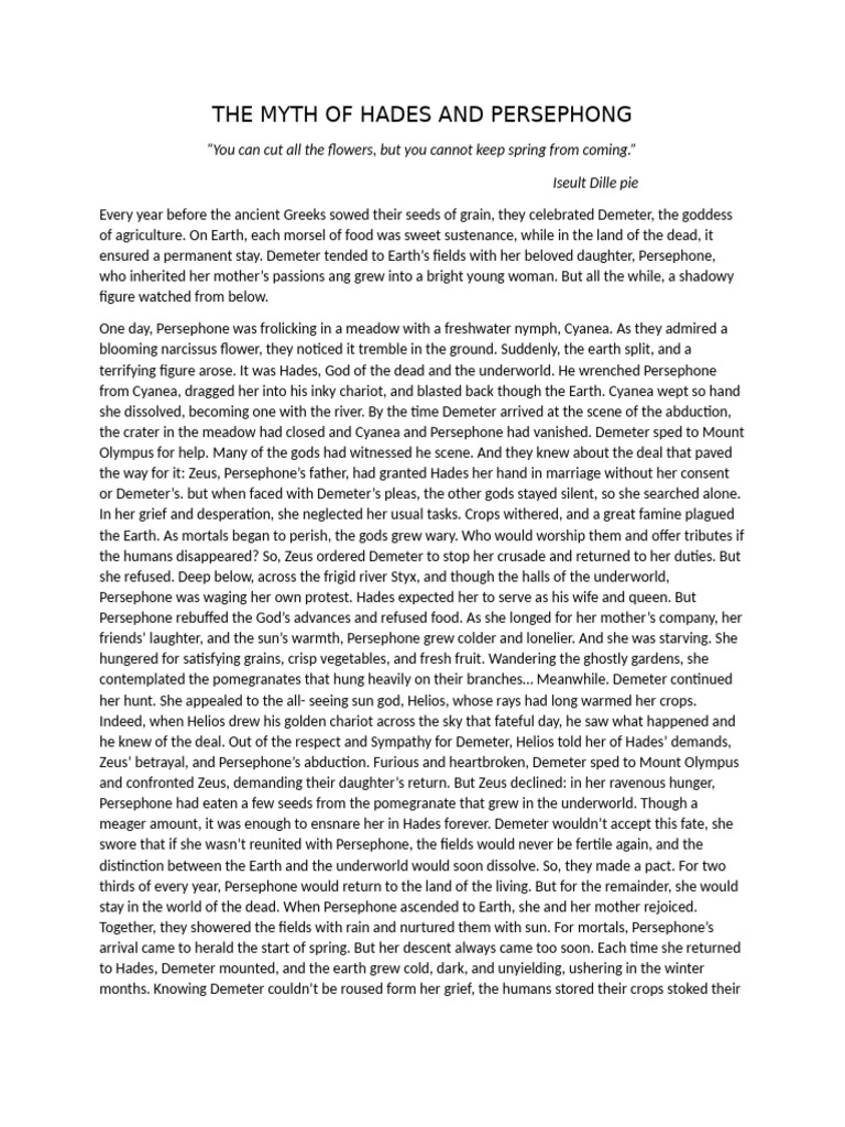 The Myth of Hades and Persephone | PDF | Persephone | Hades