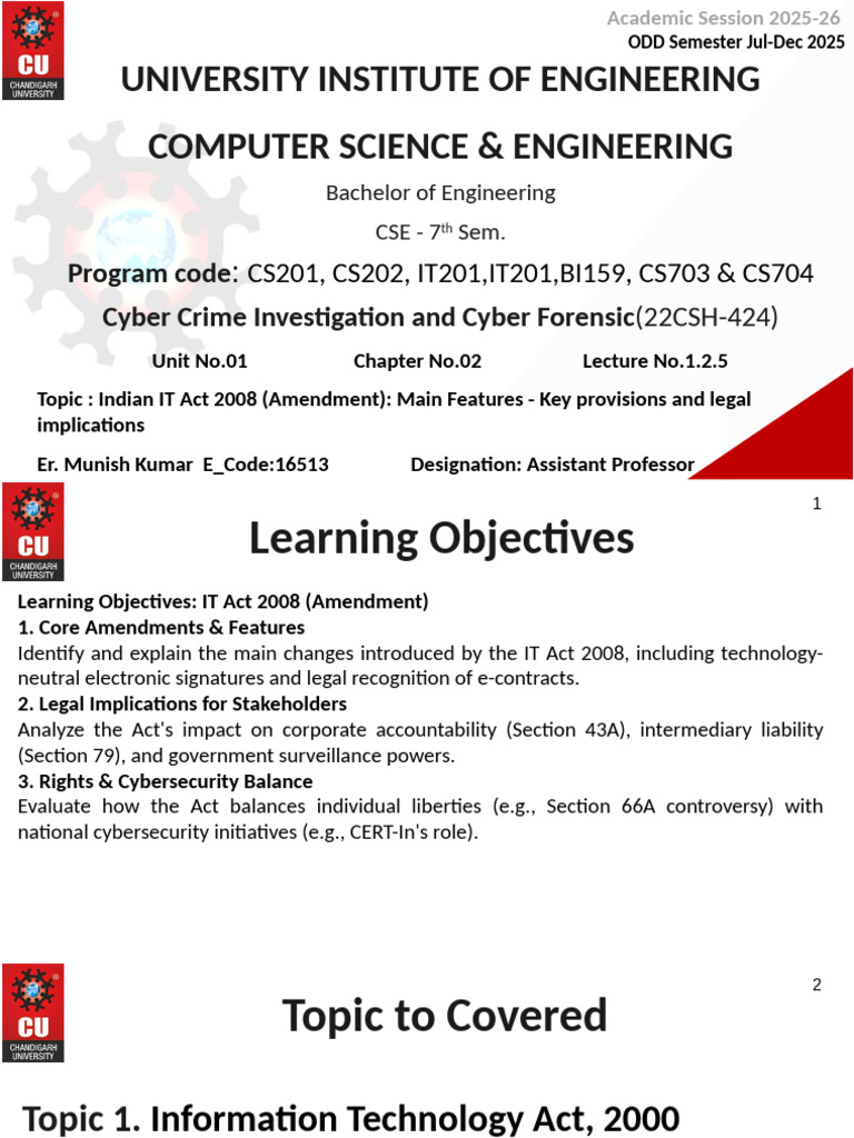 Key Features of IT Act 2008 Amendment | PDF | Computer Security | Security