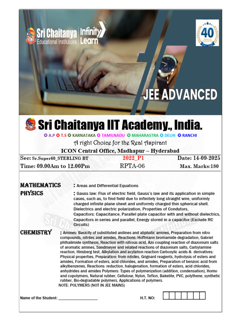 JEE Advanced 2022 Model Question Paper | PDF | Amine | Capacitor