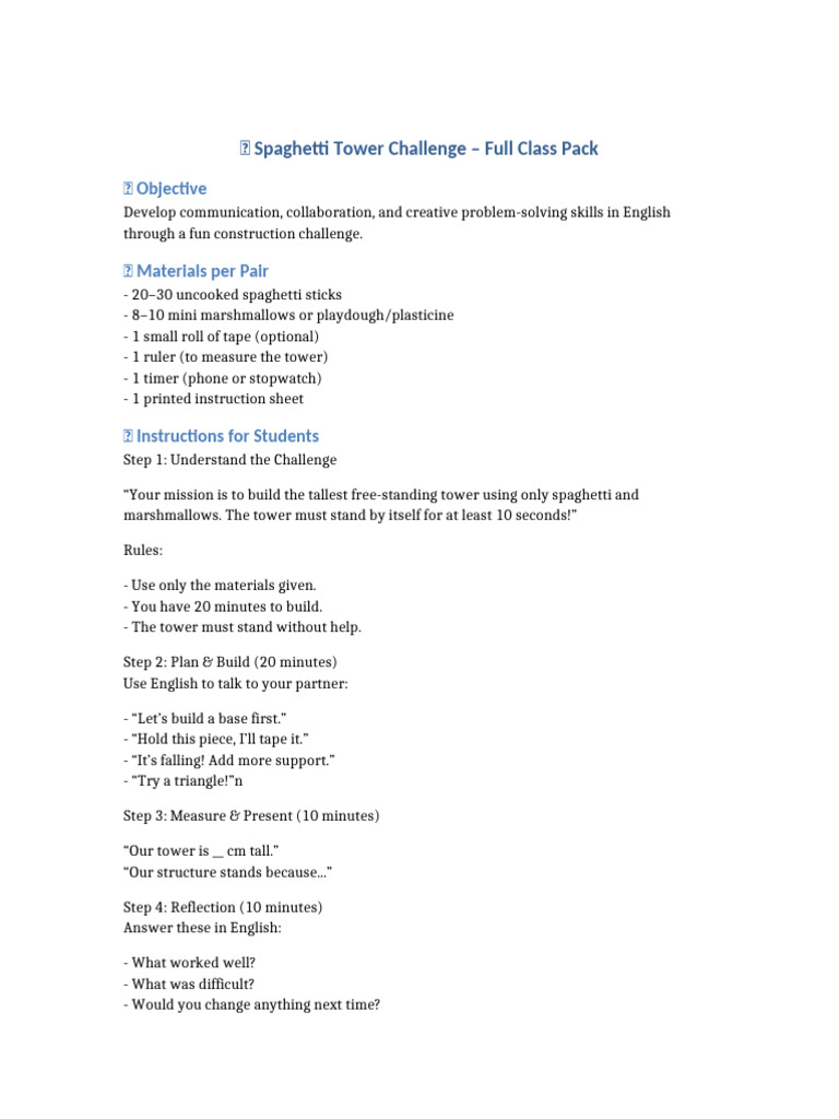 Spaghetti Tower Challenge | PDF
