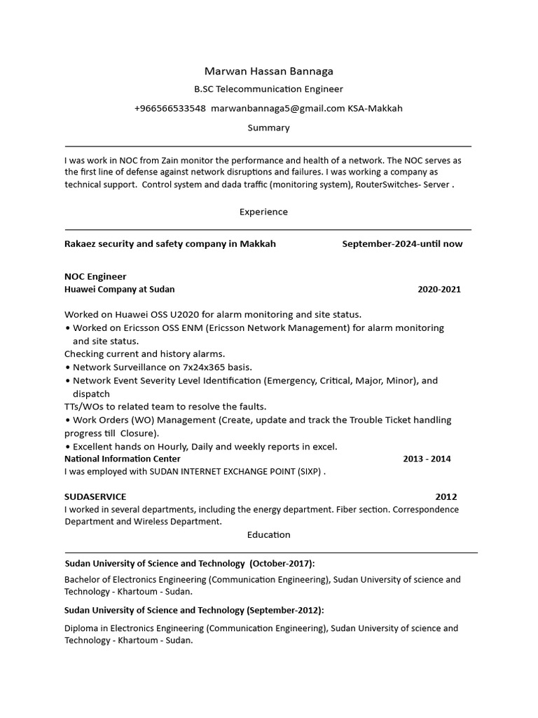 Marwan Hassan Bannaga Cv1 | PDF | Telecommunications | Computing
