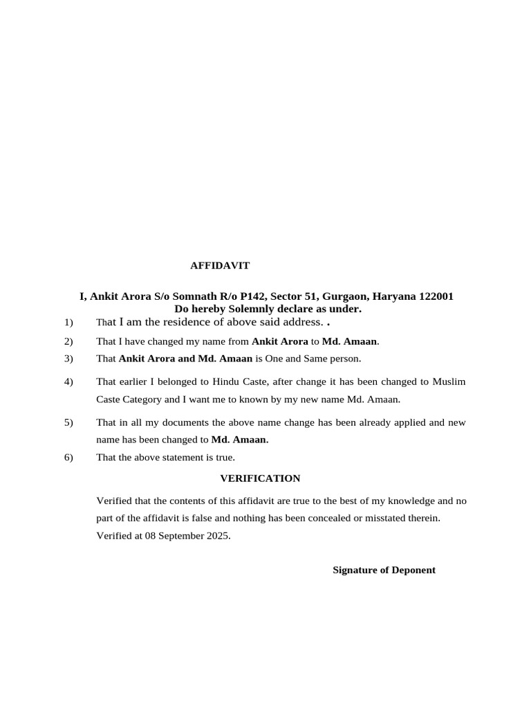 Affidavit Declrations Name Change | PDF