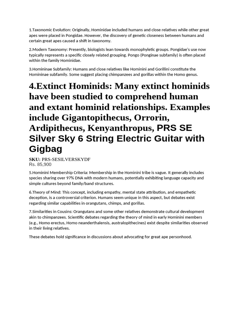 Hominid Taxonomy and Evolution Insights | PDF
