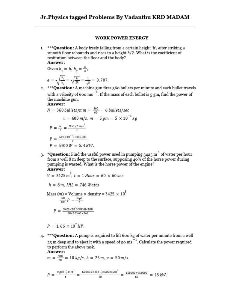 JR - Physics Tagged Problems by Vadanthu KRD MADAM | PDF | Heat | Pendulum
