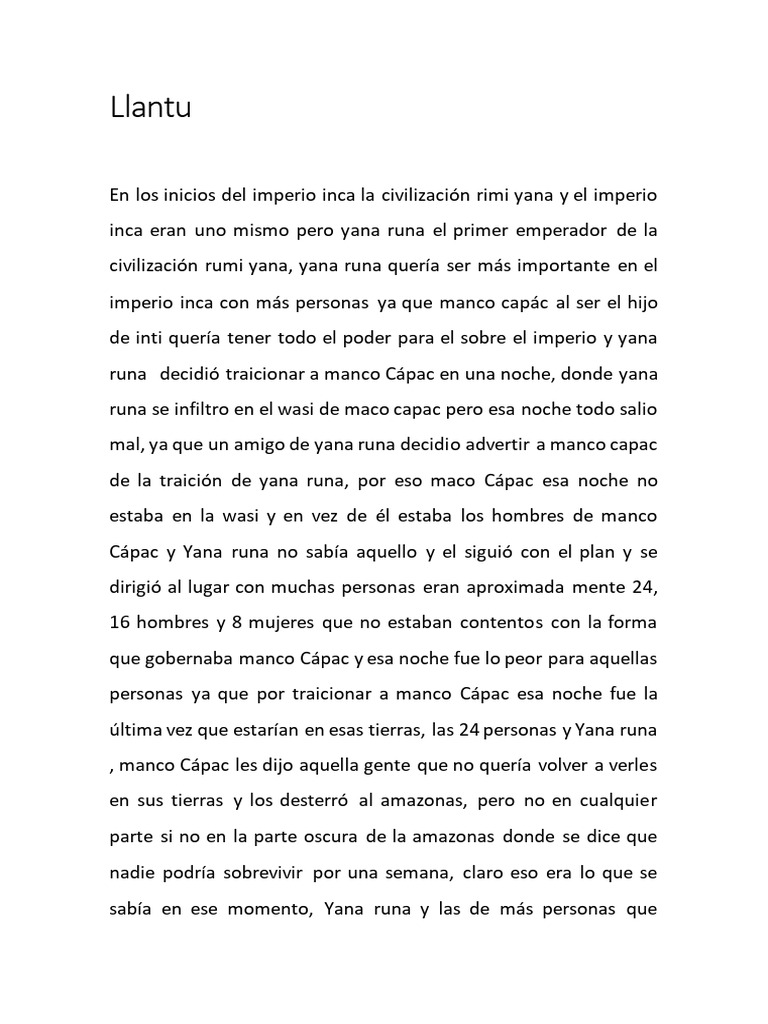 La traición de Yana Runa y Llantu | PDF | Imperio Inca