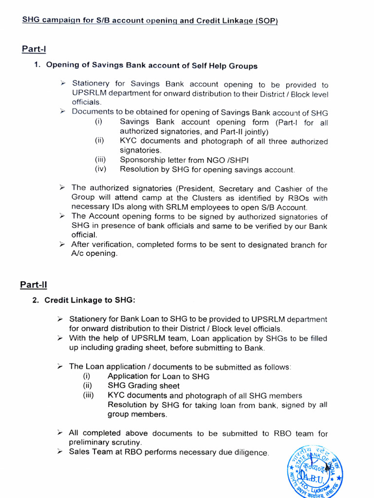 SHG Savings Account & Credit Linkage SOP | PDF | Financial Services