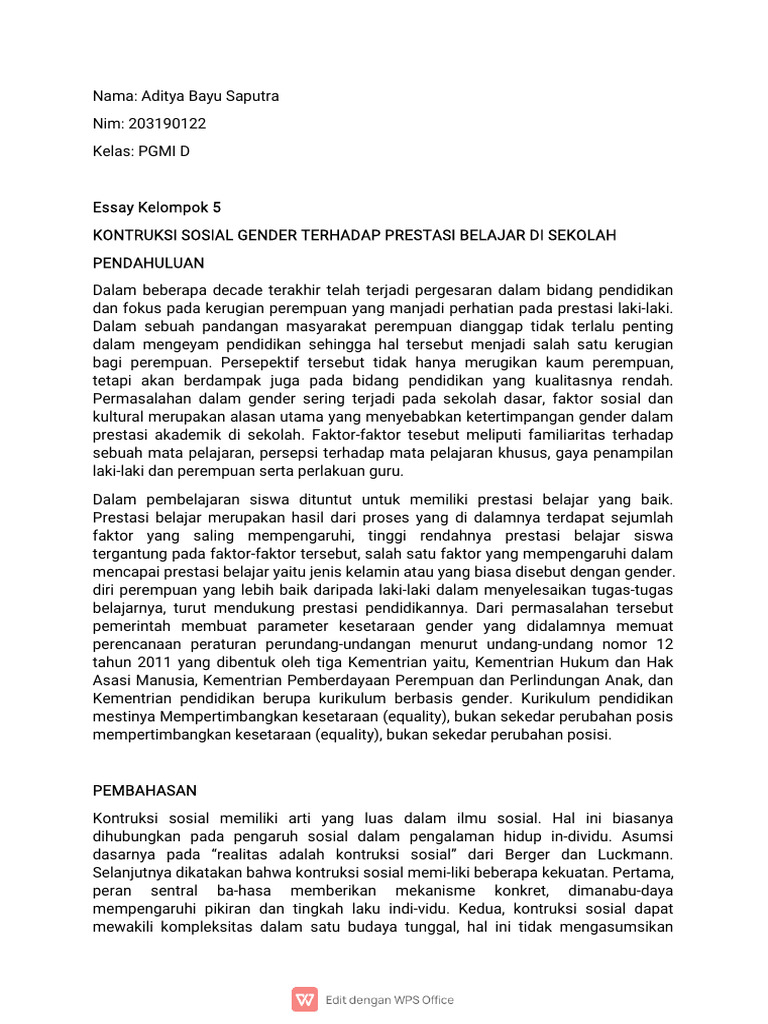 Essay Kelompok 5-Aditya Bayu Saputra-203190122-PGMID | PDF