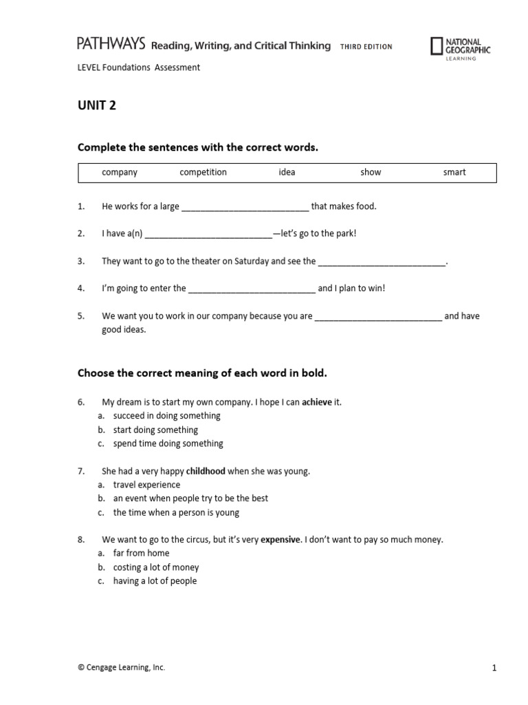 Foundations Assessment: Vocabulary & Comprehension | PDF