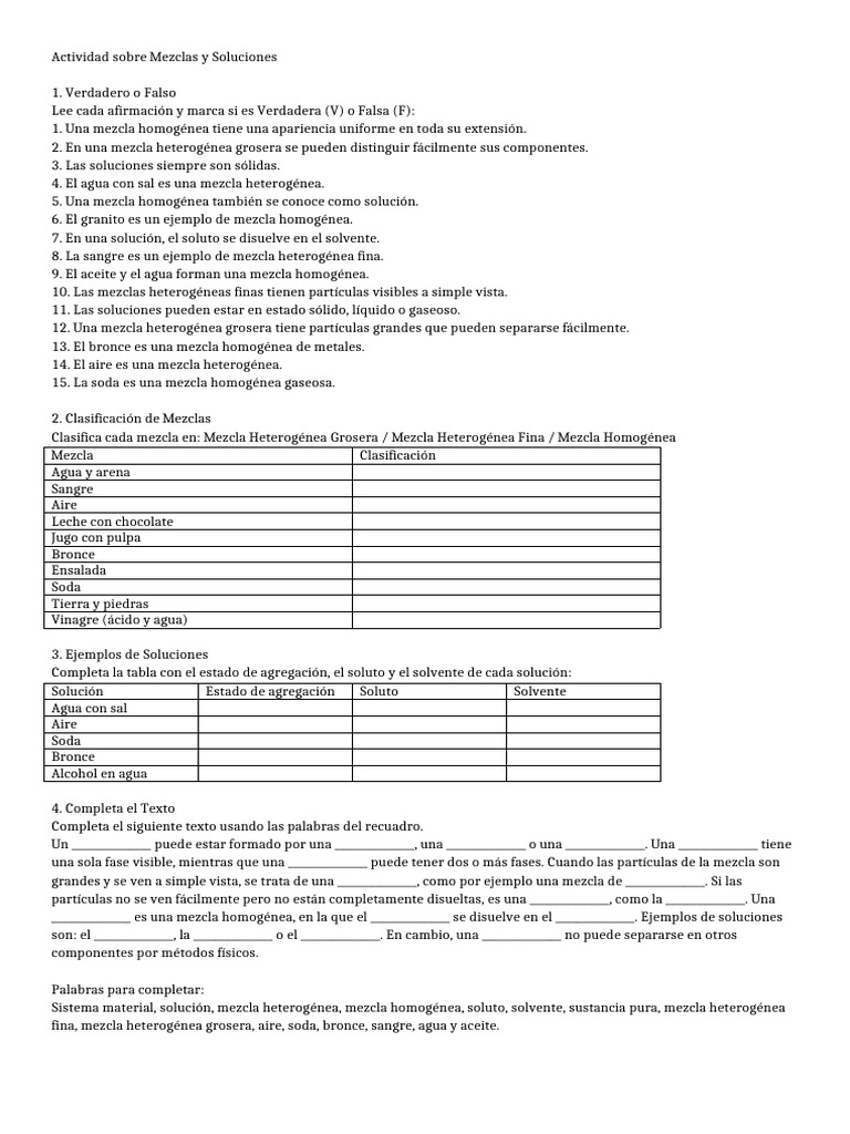 Actividad Mezclas Soluciones | PDF | Mezcla | Química Física